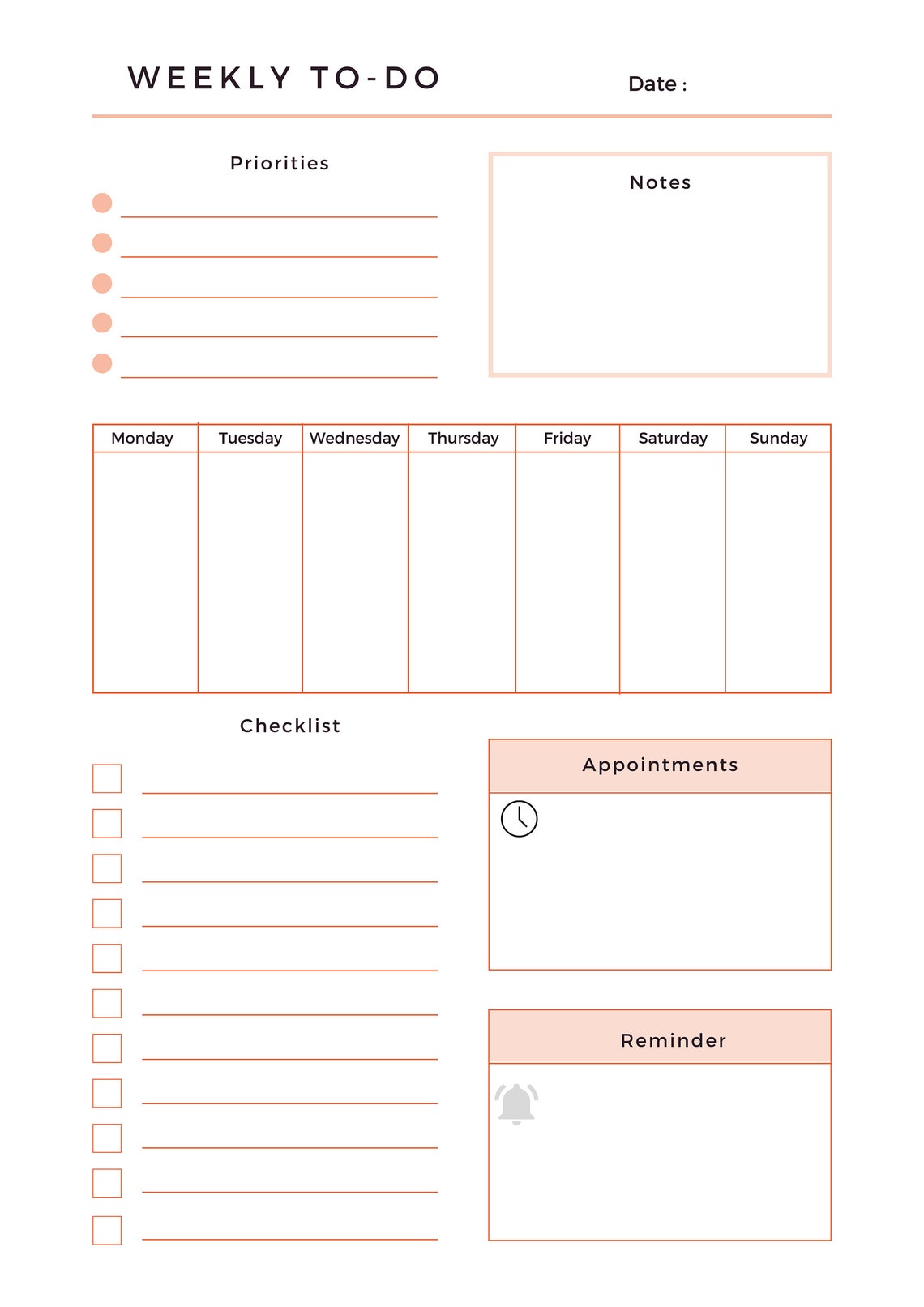 Weekly Planner, Weekly To-do List, Weekly Checklist, Weekly Reminders ...