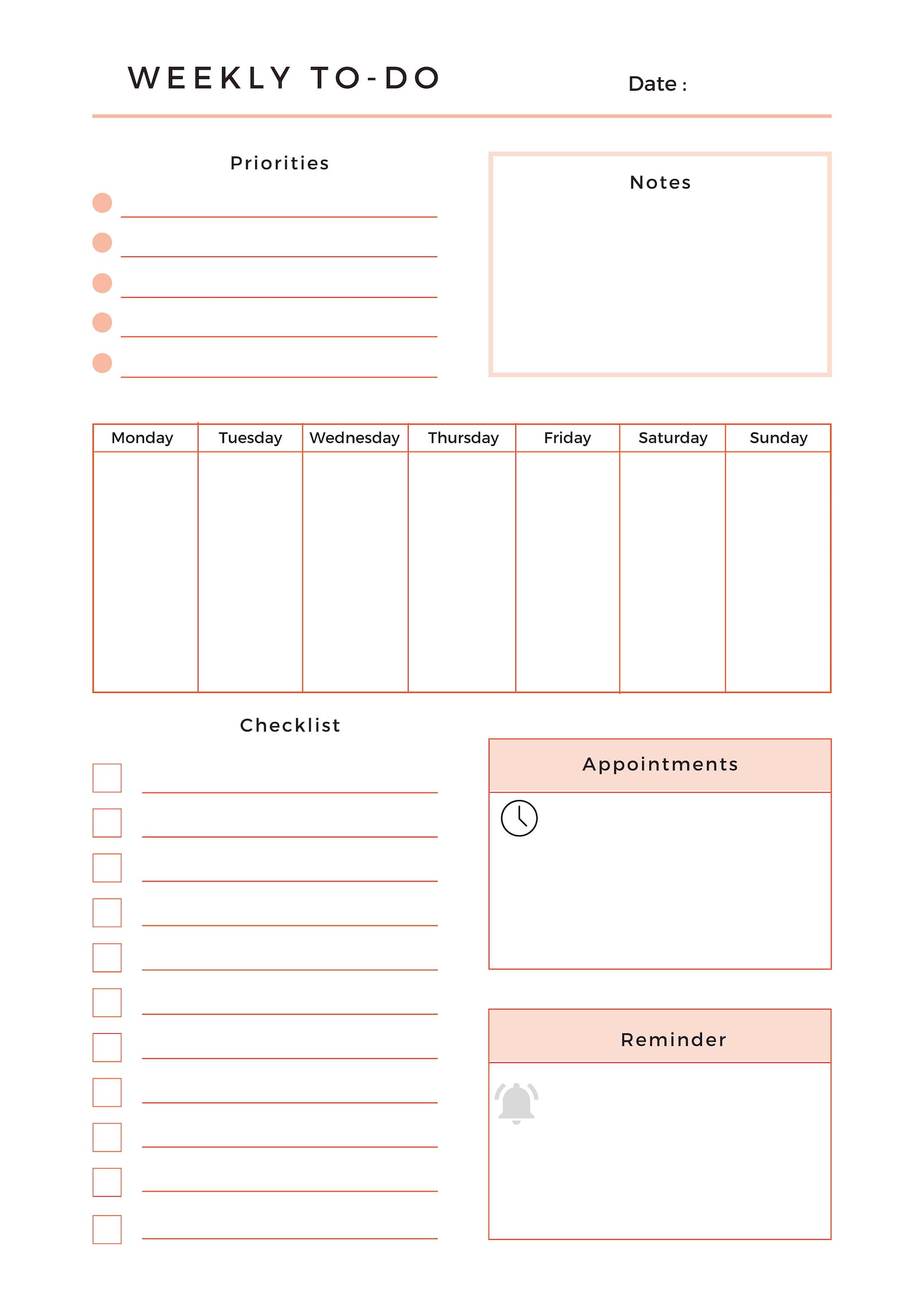 Weekly Planner, Weekly To-do List, Weekly Checklist, Weekly Reminders ...