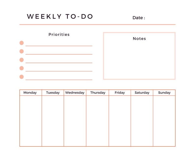 Weekly Planner, Weekly To-do List, Weekly Checklist, Weekly Reminders ...
