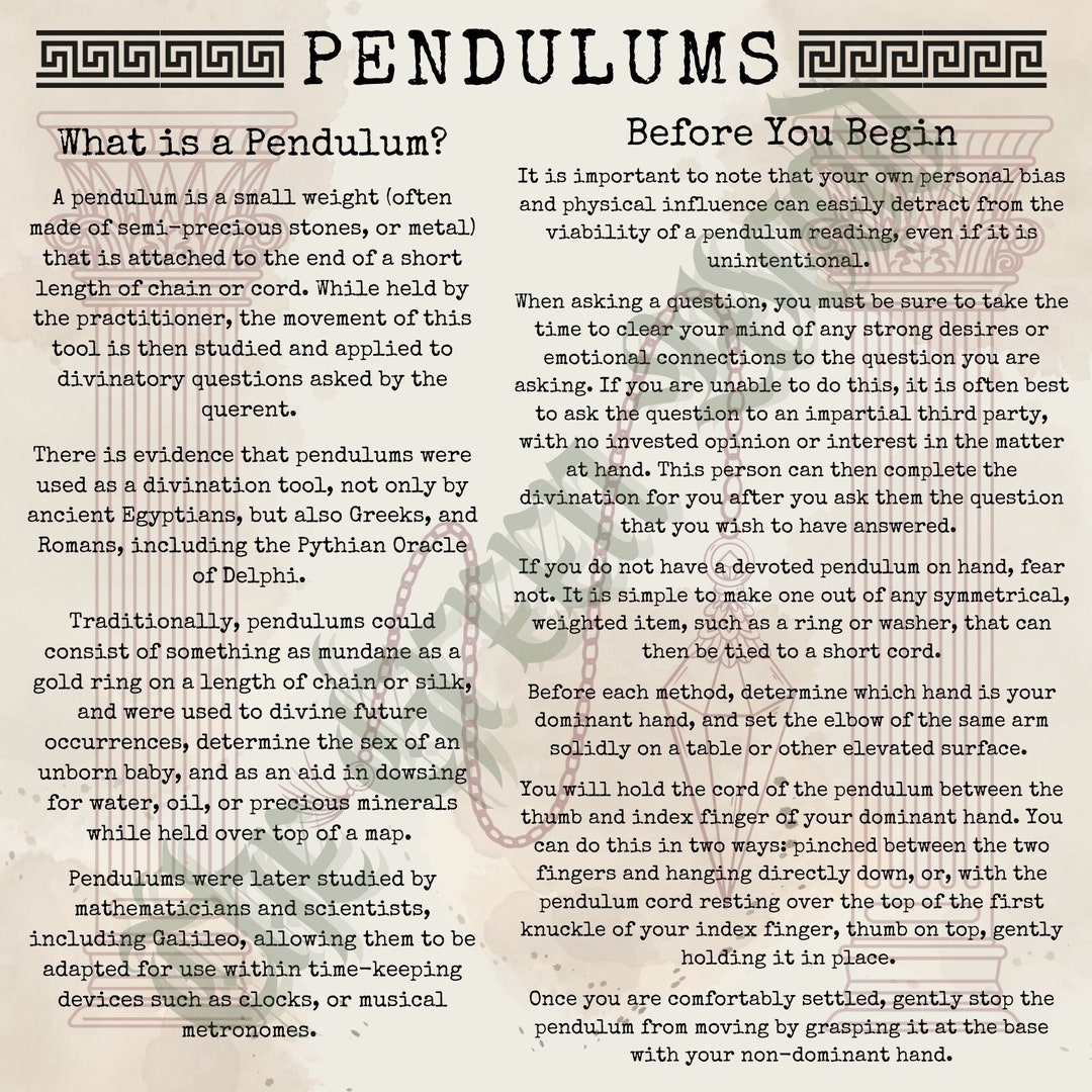 Pendulum History and Divination Usage Instructions Grimoire Book of ...