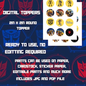 Transformers Digital Cup Toppers, Transformer Printable Cupcake Toppers ...