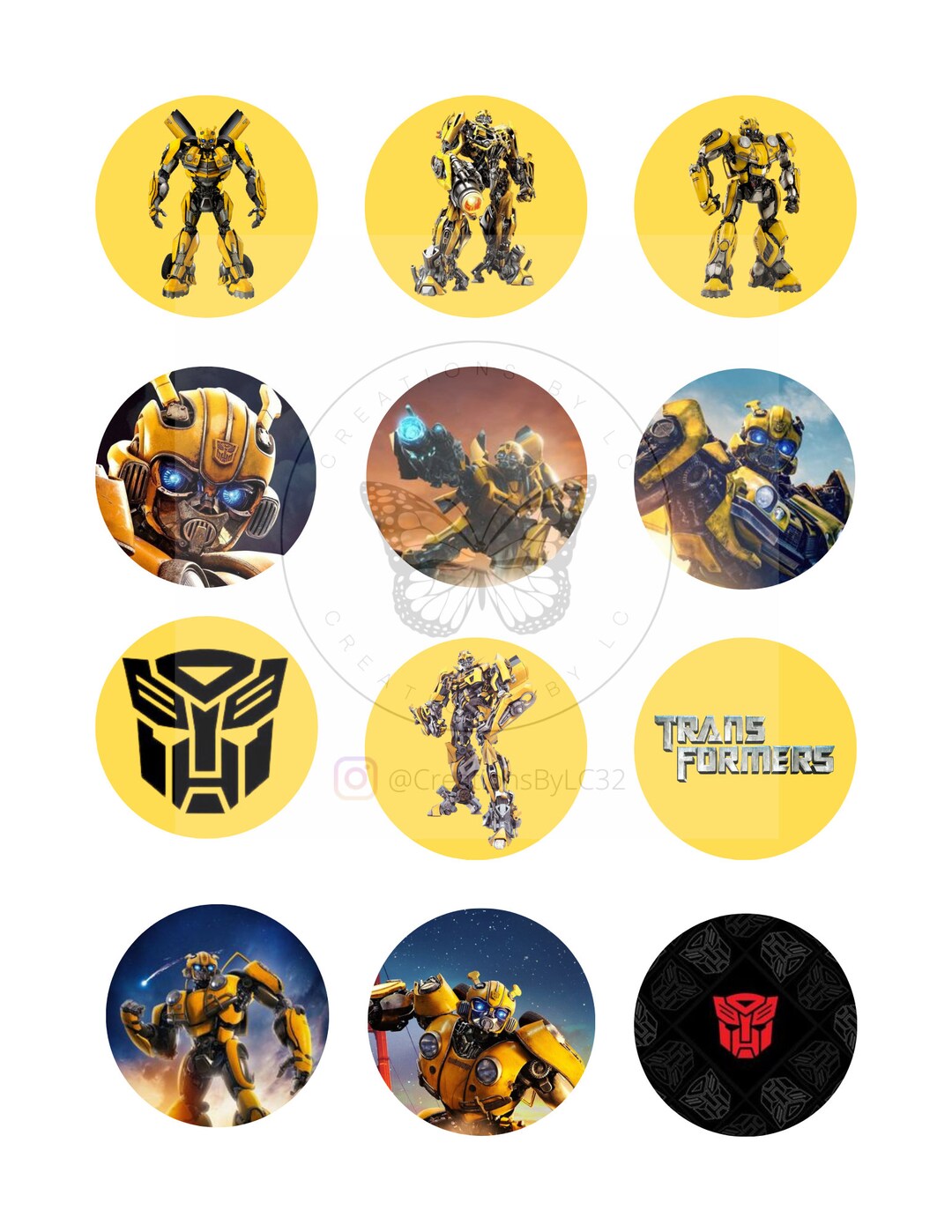 Transformers Bumblebee Cupcake Toppers: Printable Party Decor (PDF ...