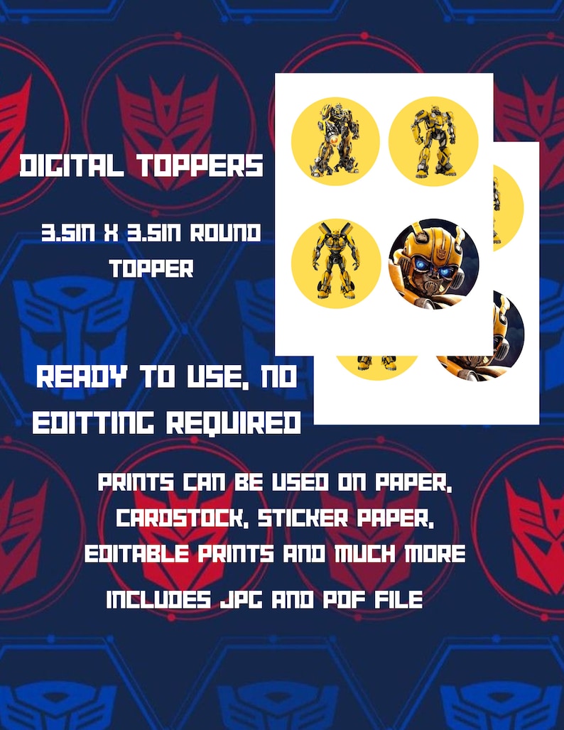 Transformers Bumblebee Cupcake Toppers: Printable Birthday Party Decor ...
