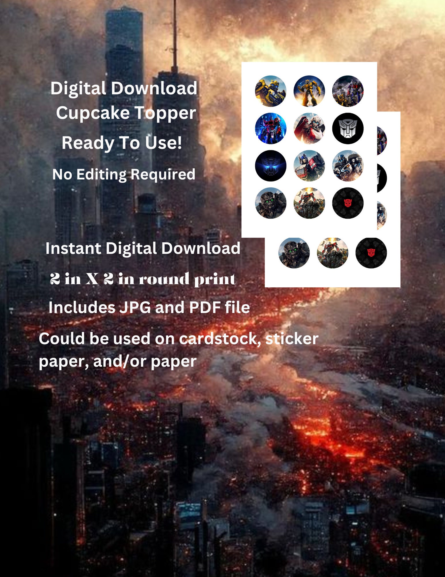 Transformer Digital Cup Toppers, Transformers Printable Cupcake Toppers ...