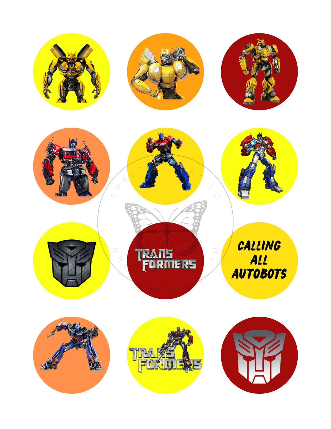 Transformers Bumblebee Cupcake Toppers: Birthday Party Printables (PDF ...