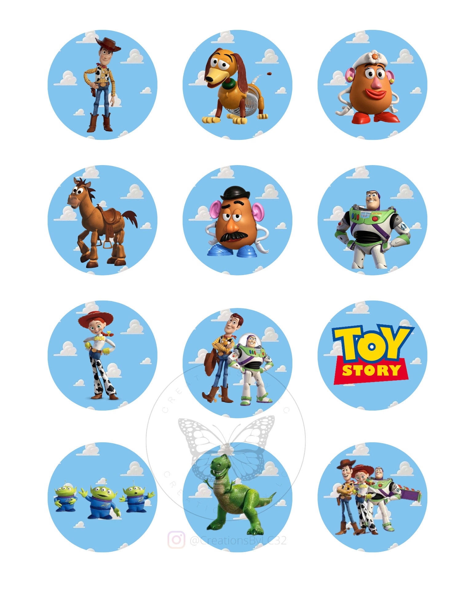 Toy Story Cupcake Topper, DIGITAL DOWNLOAD, Toy Story Sticker Instant ...