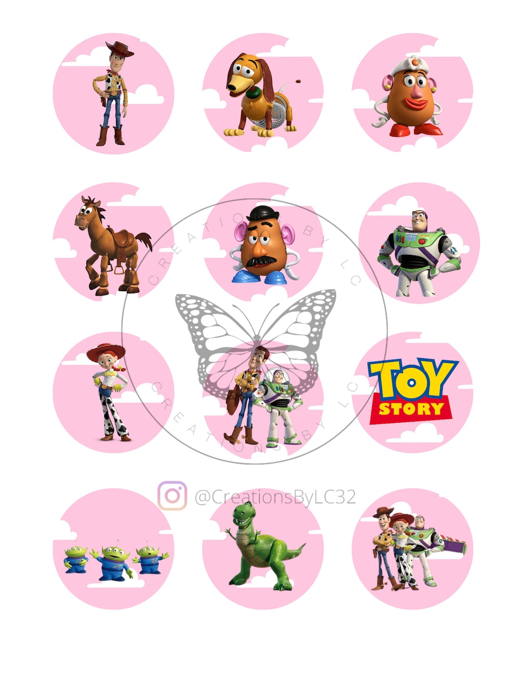Pink Toy Story Cupcake Topper, Toy Story Birthday Toppers, Toy Story ...