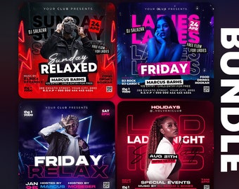 Bundle Club Flyer Templates, Party Flyers Bundle, Canva Editable ...