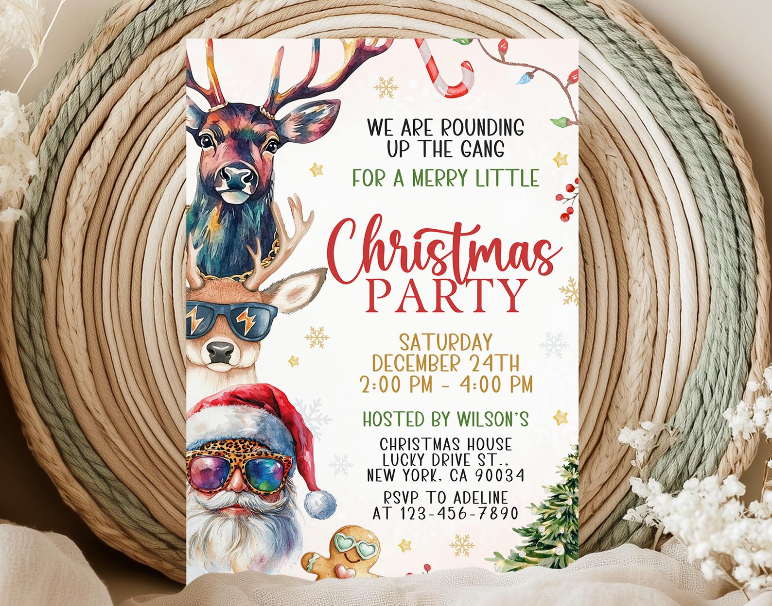 Reindeer Christmas Party Invitation, Funny Christmas Invitation ...