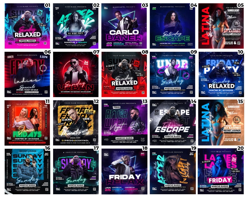 100 Party Flyers Bundle | Club Flyers Templates Perfect for DJ or Night ...