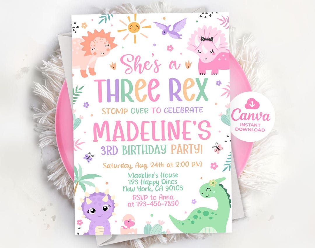 Three Rex Invitation, Dinosaur Invitation, She's a Three Rex Invite ...