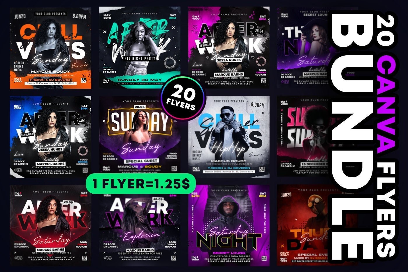 MEGA BUNDLE 20 Canva Party Flyers Club Flyers Templates - Etsy
