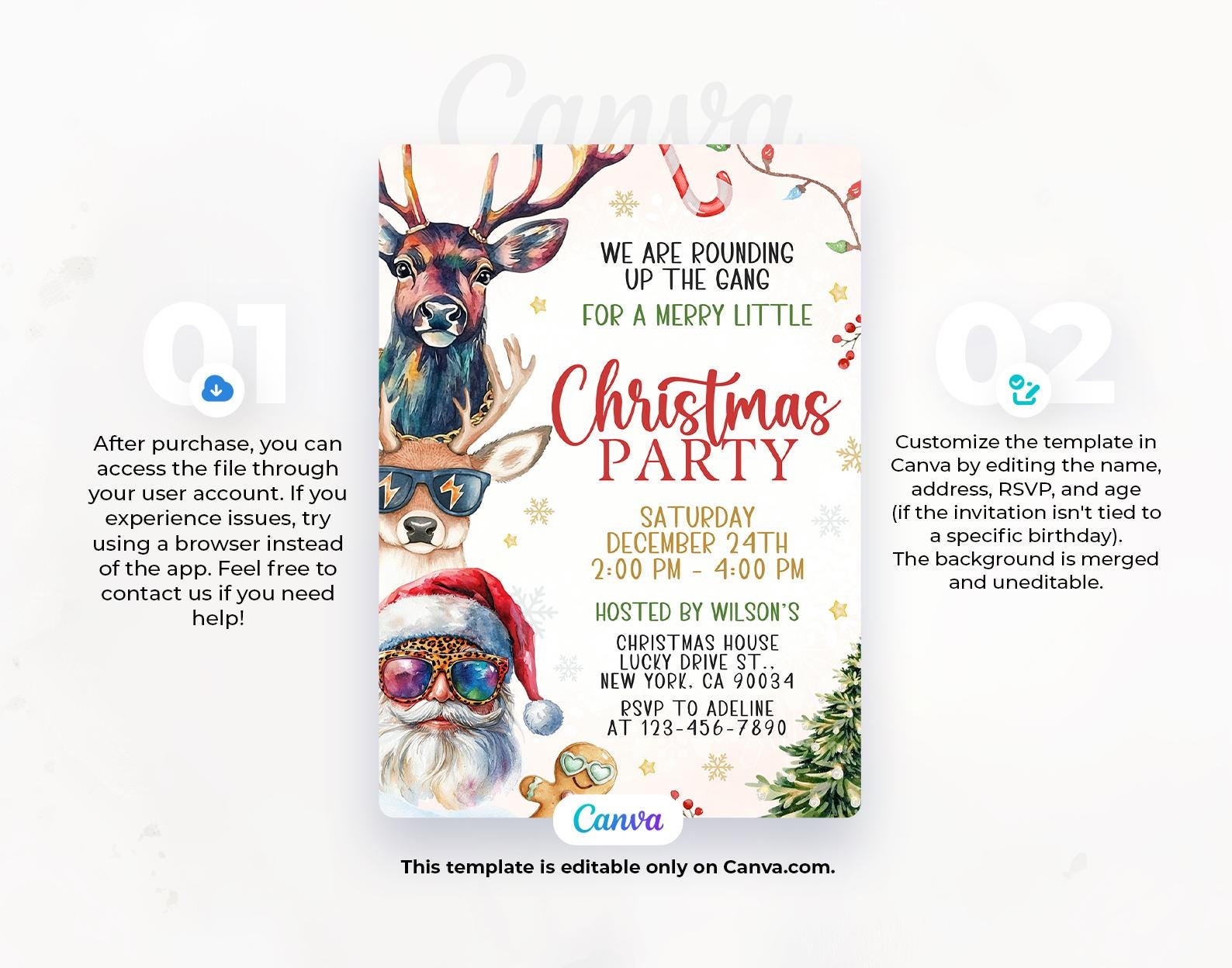 Reindeer Christmas Party Invitation, Funny Christmas Invitation ...