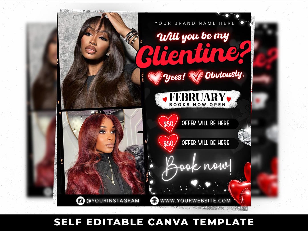 February Booking Flyer, Valentines Day Booking Flyer, Hair Flyer ...