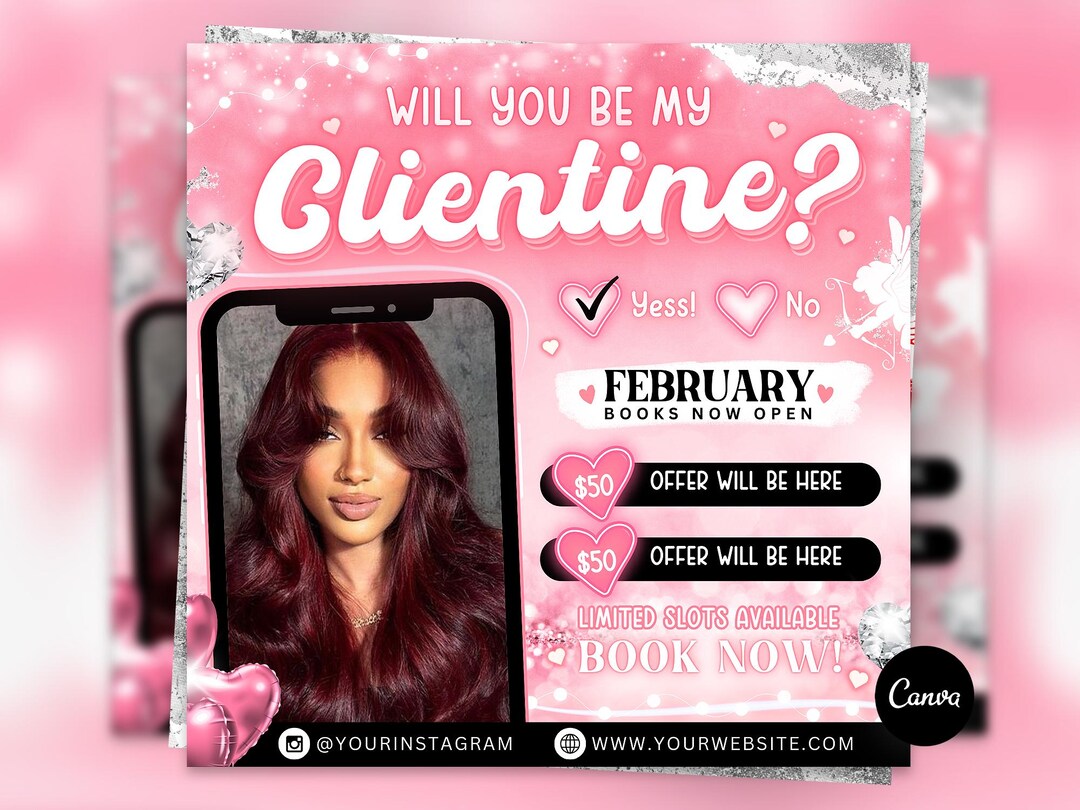 February Booking Flyer, Valentines Day Booking Flyer, Hair Flyer ...