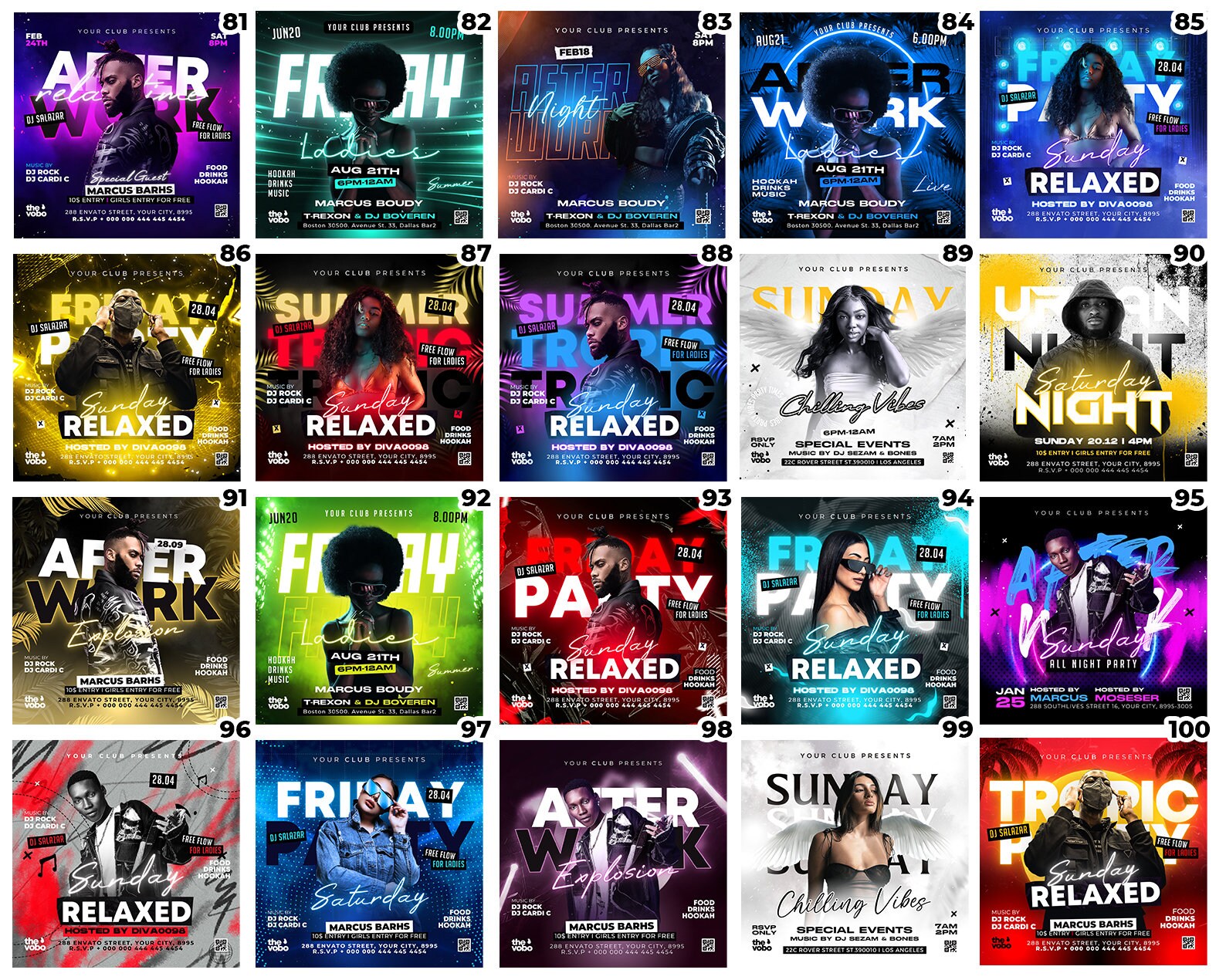 100 Party Flyers Bundle | Club Flyers Templates Perfect for DJ or Night ...