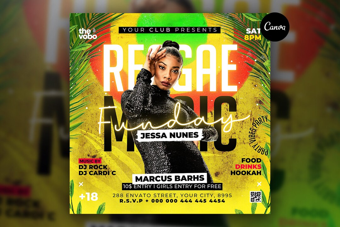 Reggae Club Flyer, Party Flyer Canva, Editable Canva Template, Instant ...