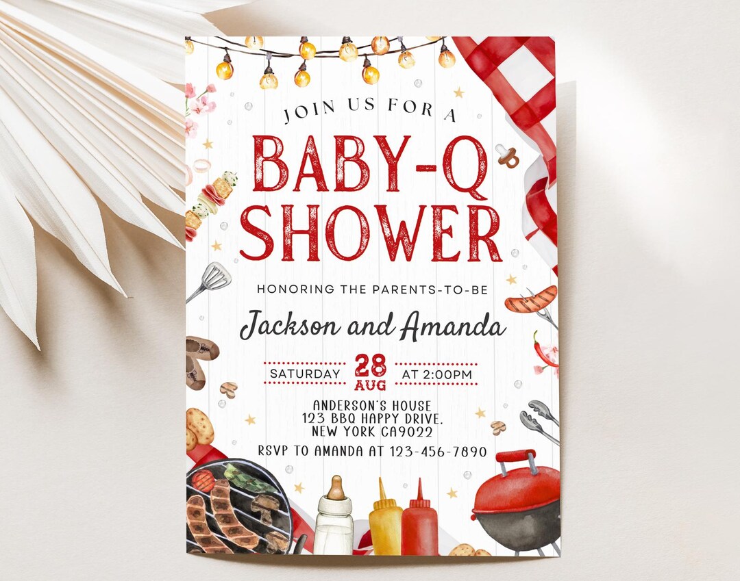 Baby-q Baby Shower Invitation, Baby Q Backyard Couples Baby Sprinkle ...