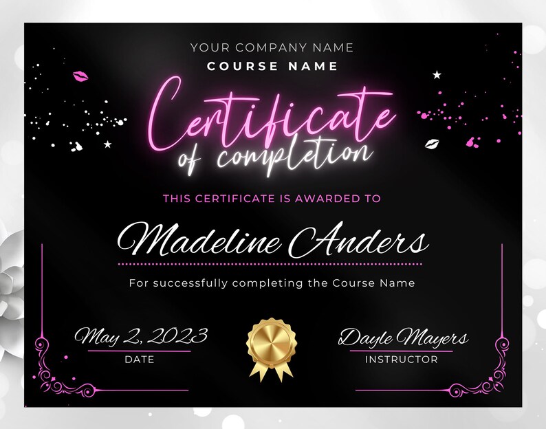 Certificate of Completion Template DIY Black Training Course - Etsy