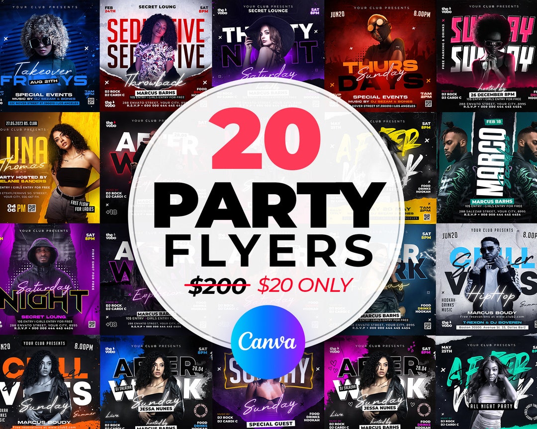 MEGA BUNDLE 20 Canva Party Flyers! Club Flyers Templates Perfect for DJ ...