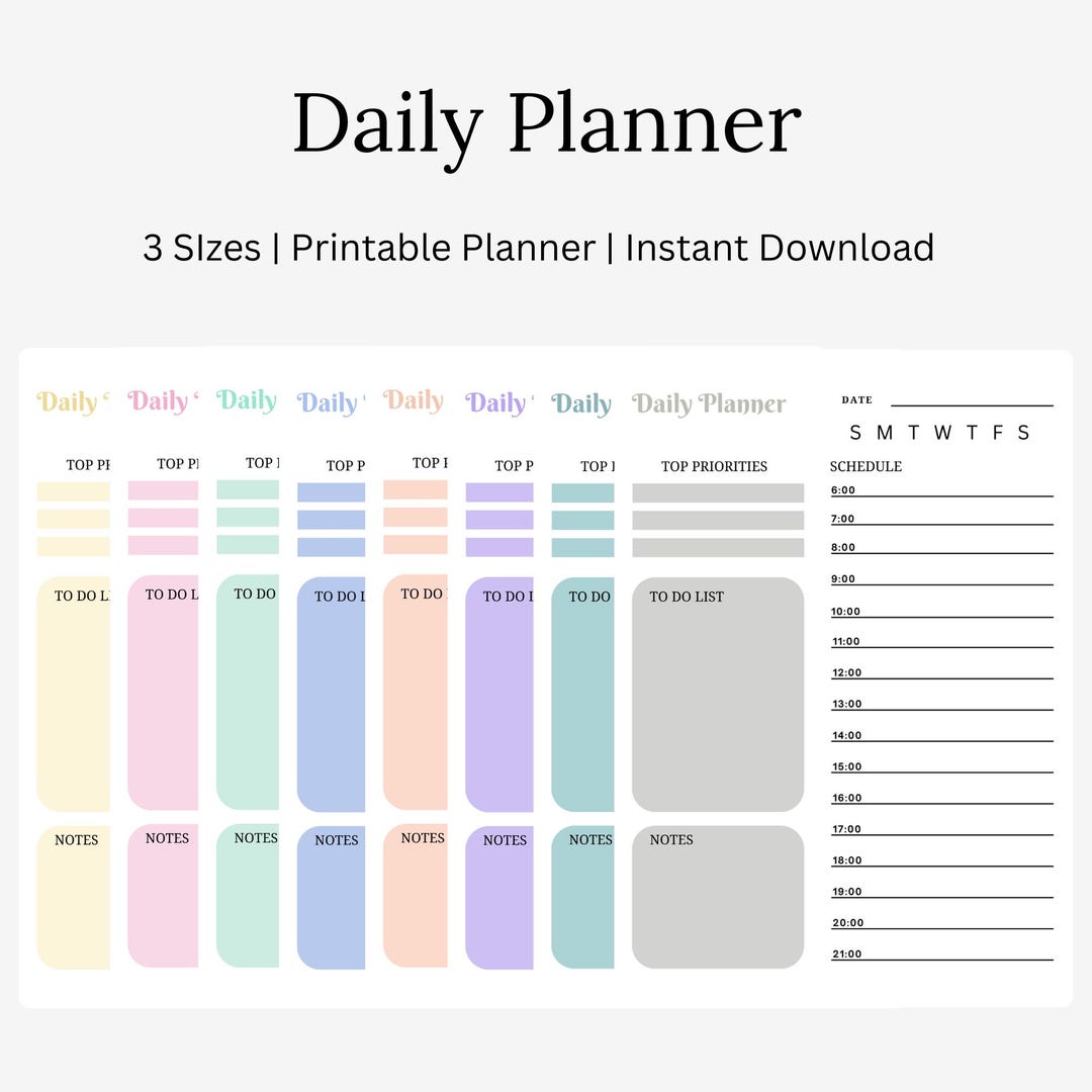 Daily Planner Schedule , Printable, Digital PDF , Hourly Planner, to Do ...