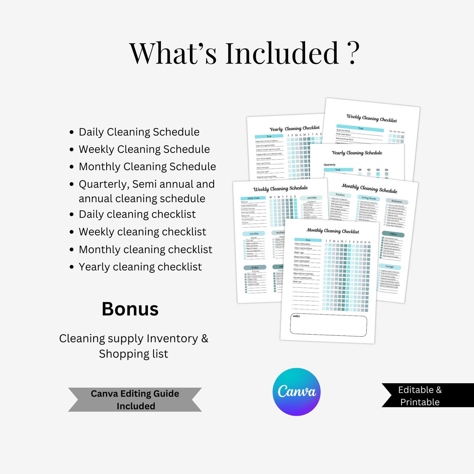 EDITABLE Cleaning Schedule Bundle|editable Cleaning Checklist| Daily ...