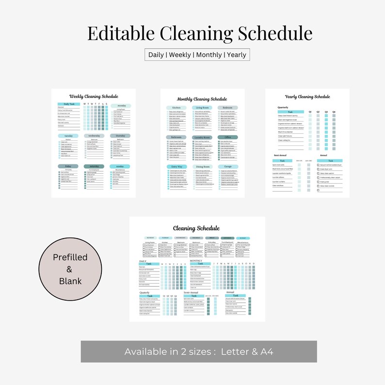EDITABLE Cleaning Schedule Bundle|editable Cleaning Checklist| Daily ...