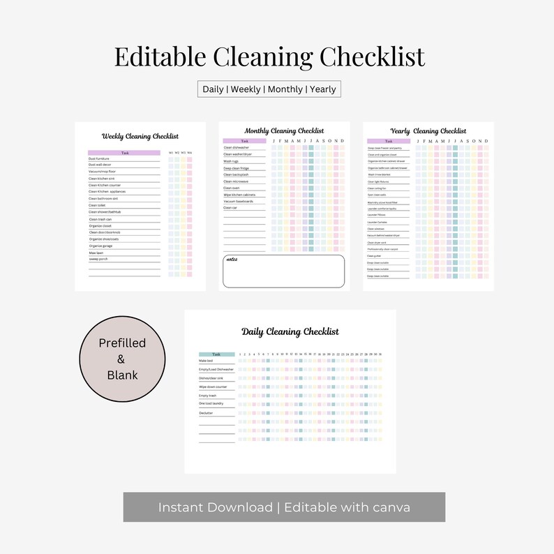 EDITABLE Cleaning Schedule Bundle|editable Cleaning Checklist| Daily ...
