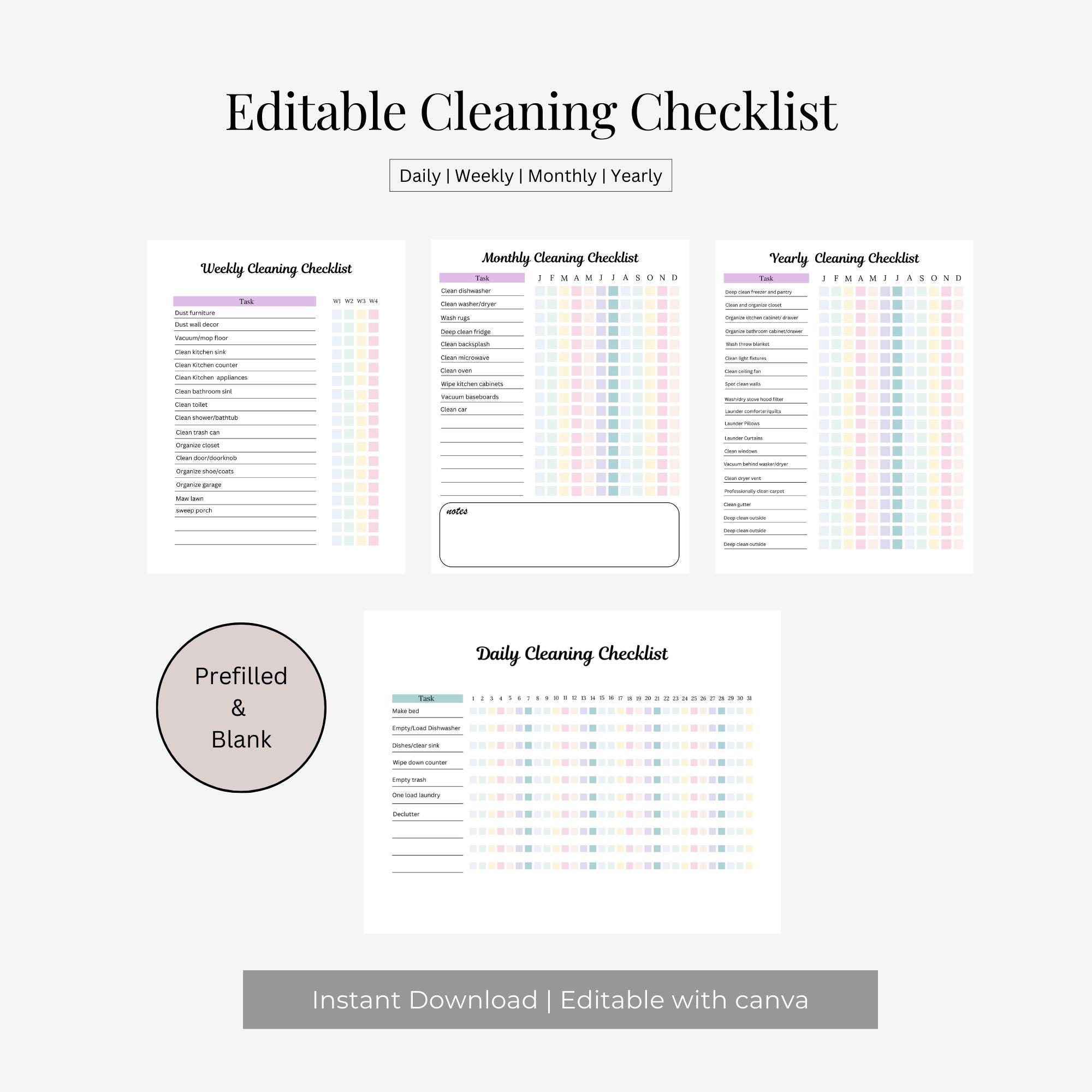 EDITABLE Cleaning Schedule Bundle|editable Cleaning Checklist| Daily ...