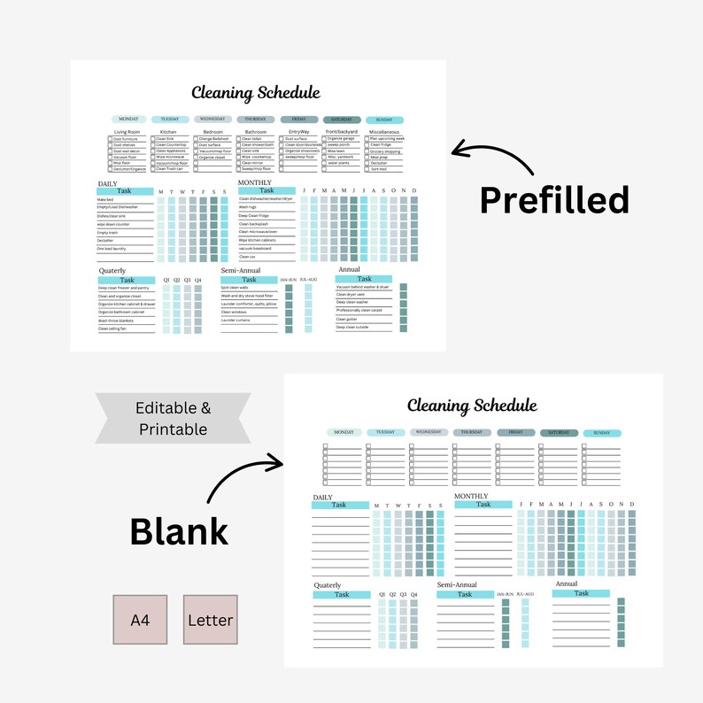 EDITABLE Cleaning Schedule Bundle|editable Cleaning Checklist| Daily ...