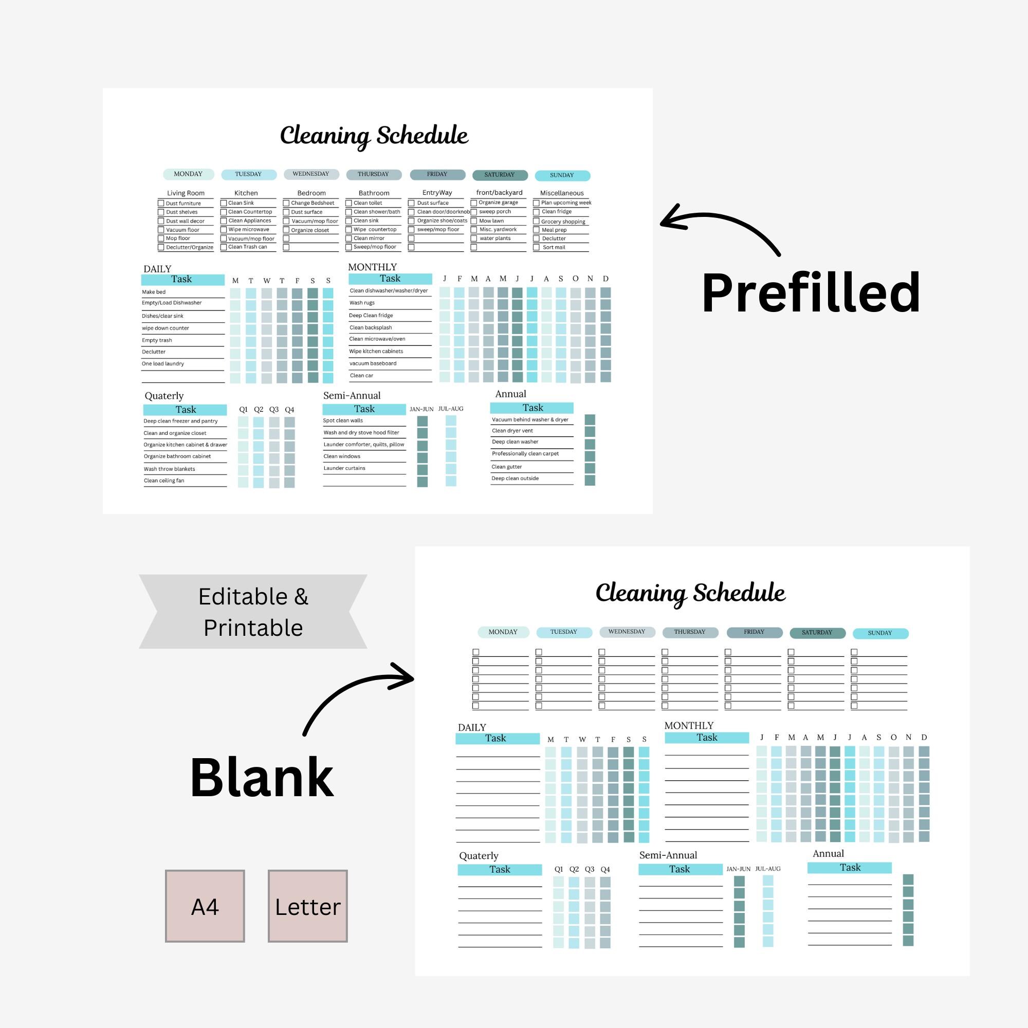 EDITABLE Cleaning Schedule Bundle|editable Cleaning Checklist| Daily ...