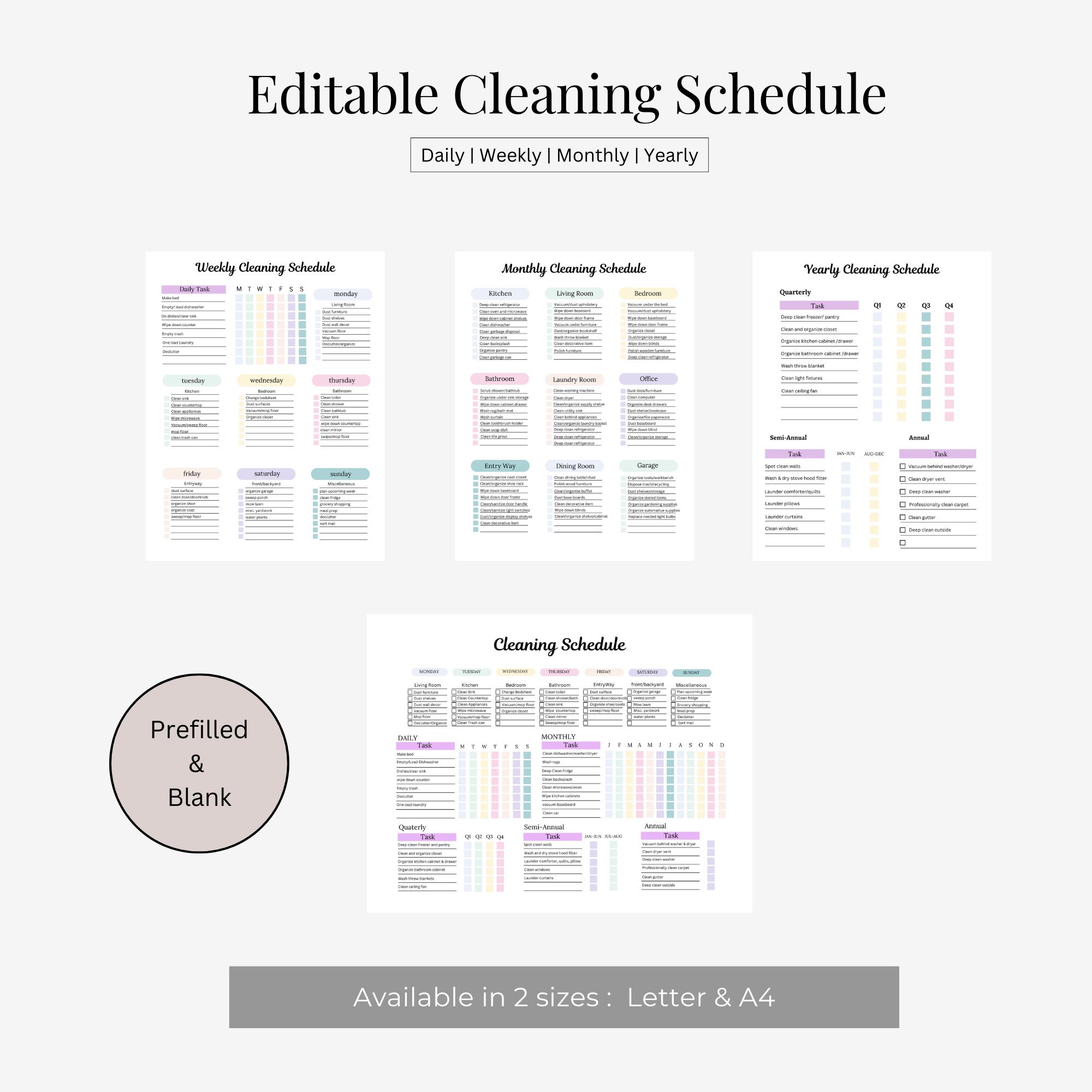EDITABLE Cleaning Schedule Bundle|editable Cleaning Checklist| Daily ...