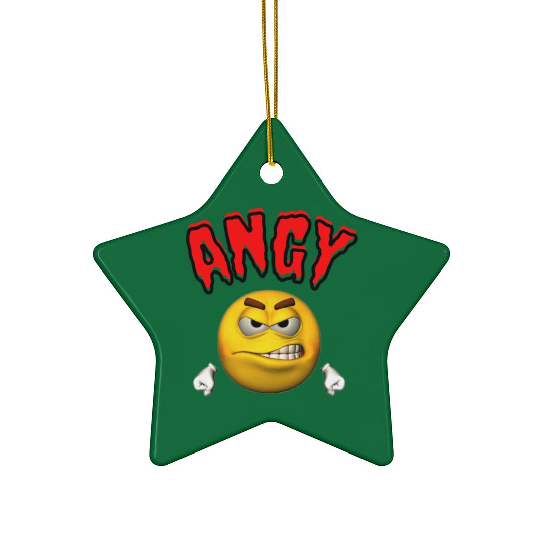 Angry Emoji Christmas Tree Ornament - Funny Holiday Decoration - Angy ...
