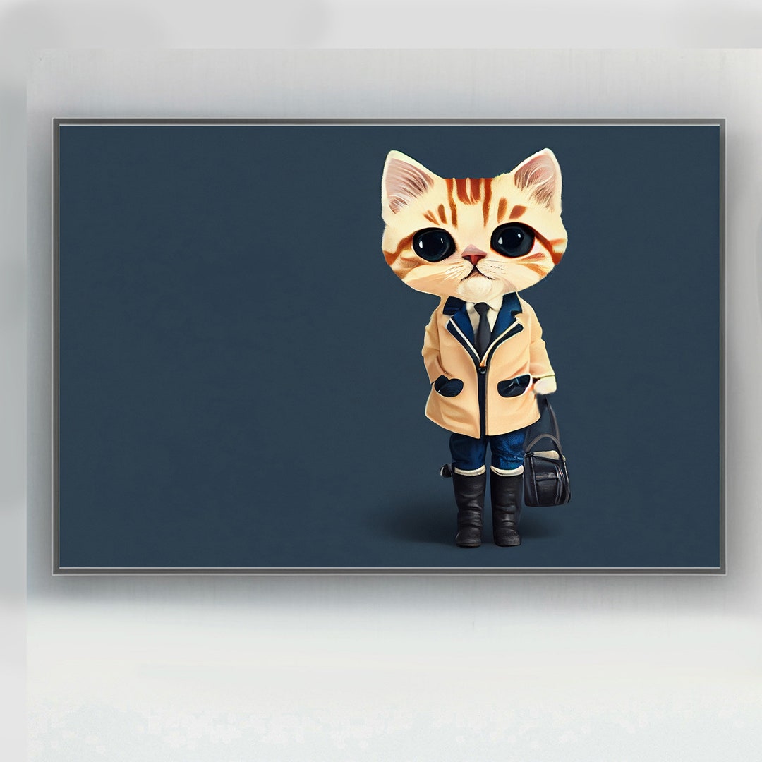 Cat Print, Working Cat, Cat in Clothing, Original Cat Art, Cat Poster ...