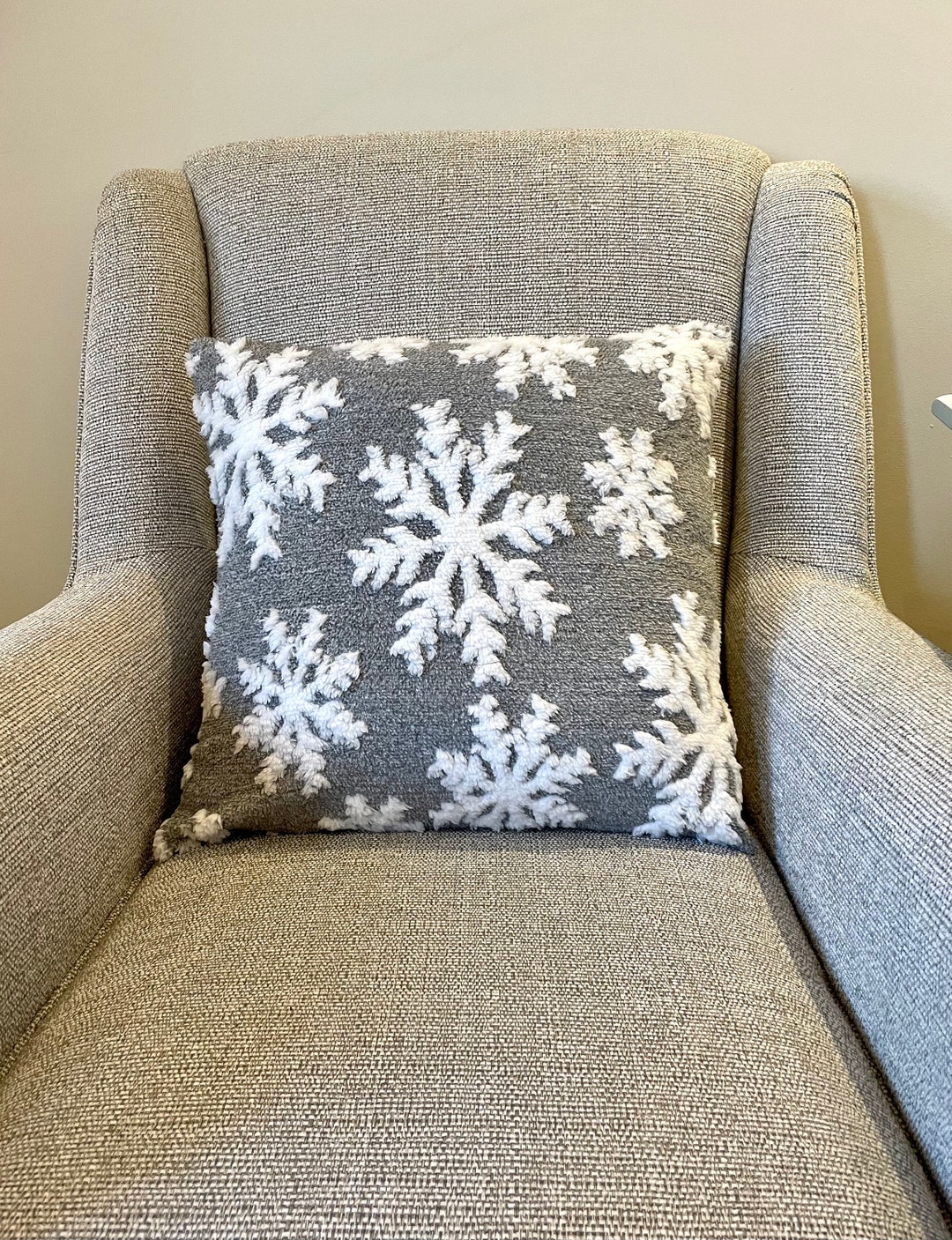 Grey Snowflake Cushion Cover Soft Cosy Festive Decor Neutral Christmas ...