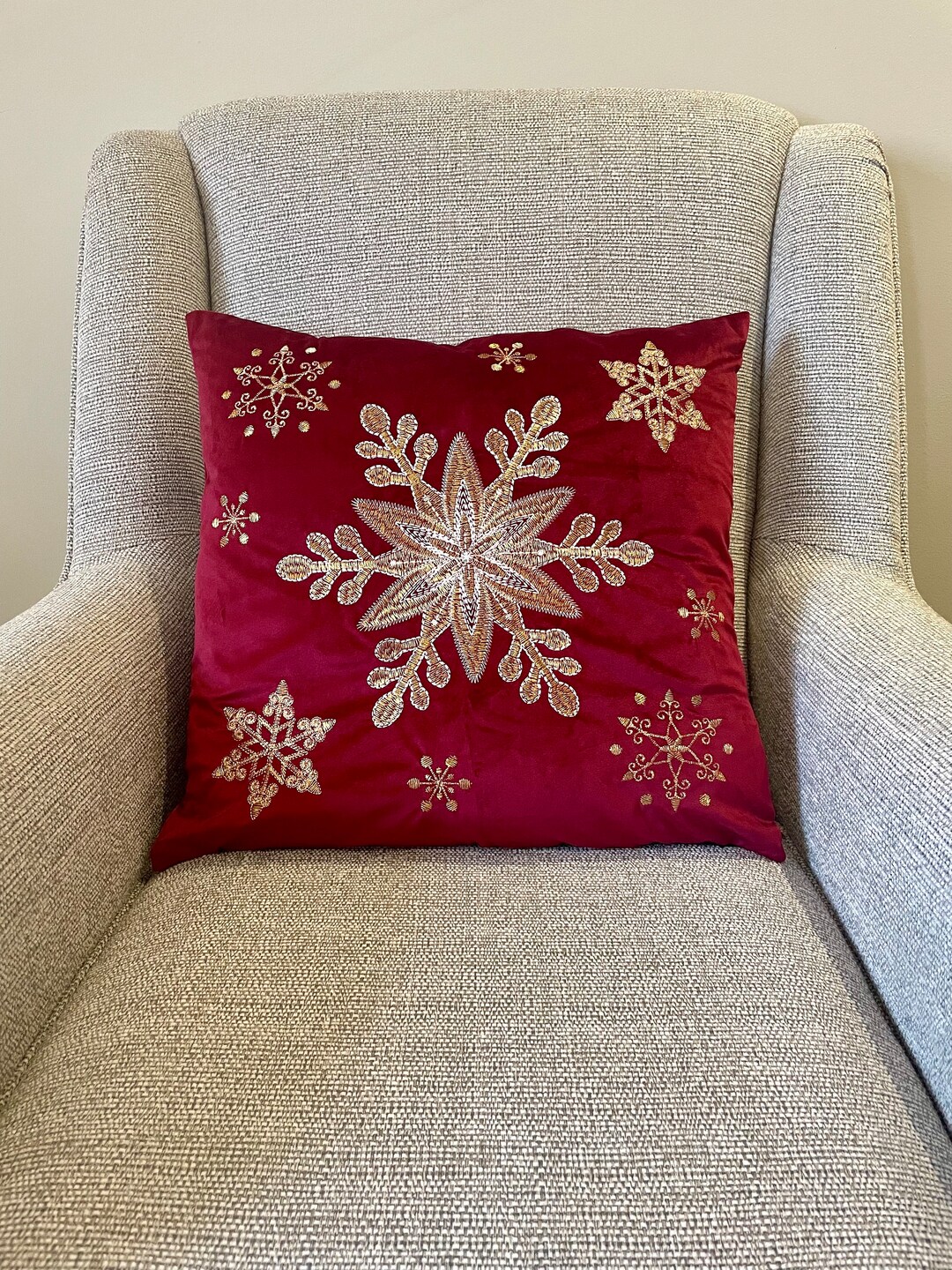 Burgundy Velvet Christmas Snowflake Cushion Cover | Snowflake Christmas ...