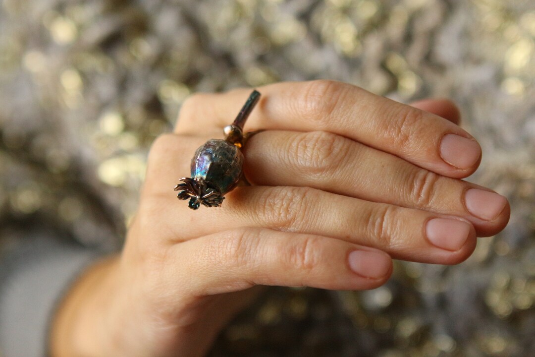Real Poppy Ring in Silver, Uncommon Ring, Accent Ring, Adjustable Ring ...