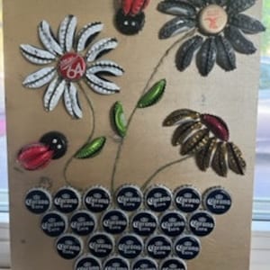 Flower With Lady Bugs Beer Cap Art - Etsy