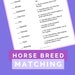 Horse Breed Matching Worksheet - Etsy