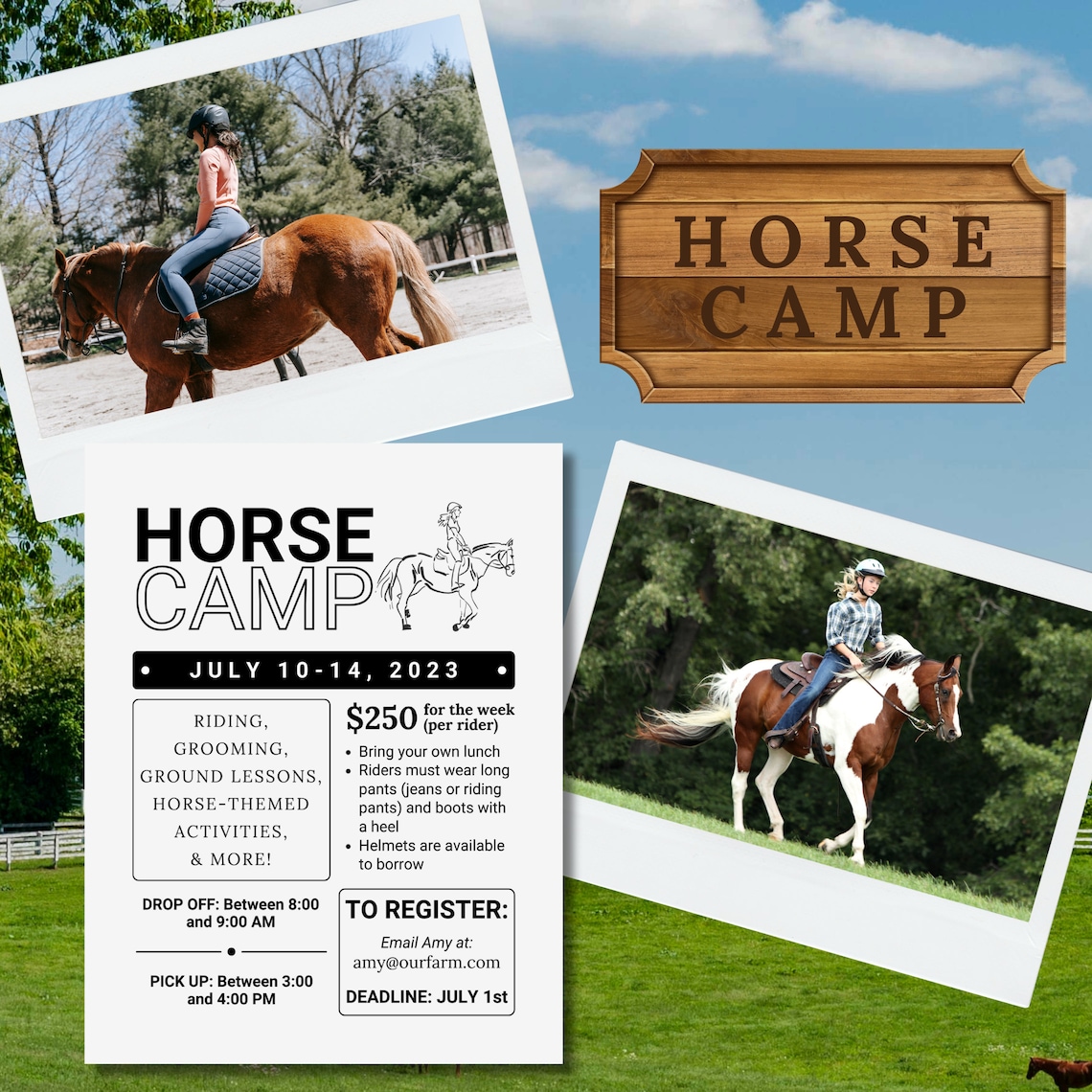 Horse Camp Flyer Template | Canva Flyer Template | Summer Camp Flyer ...