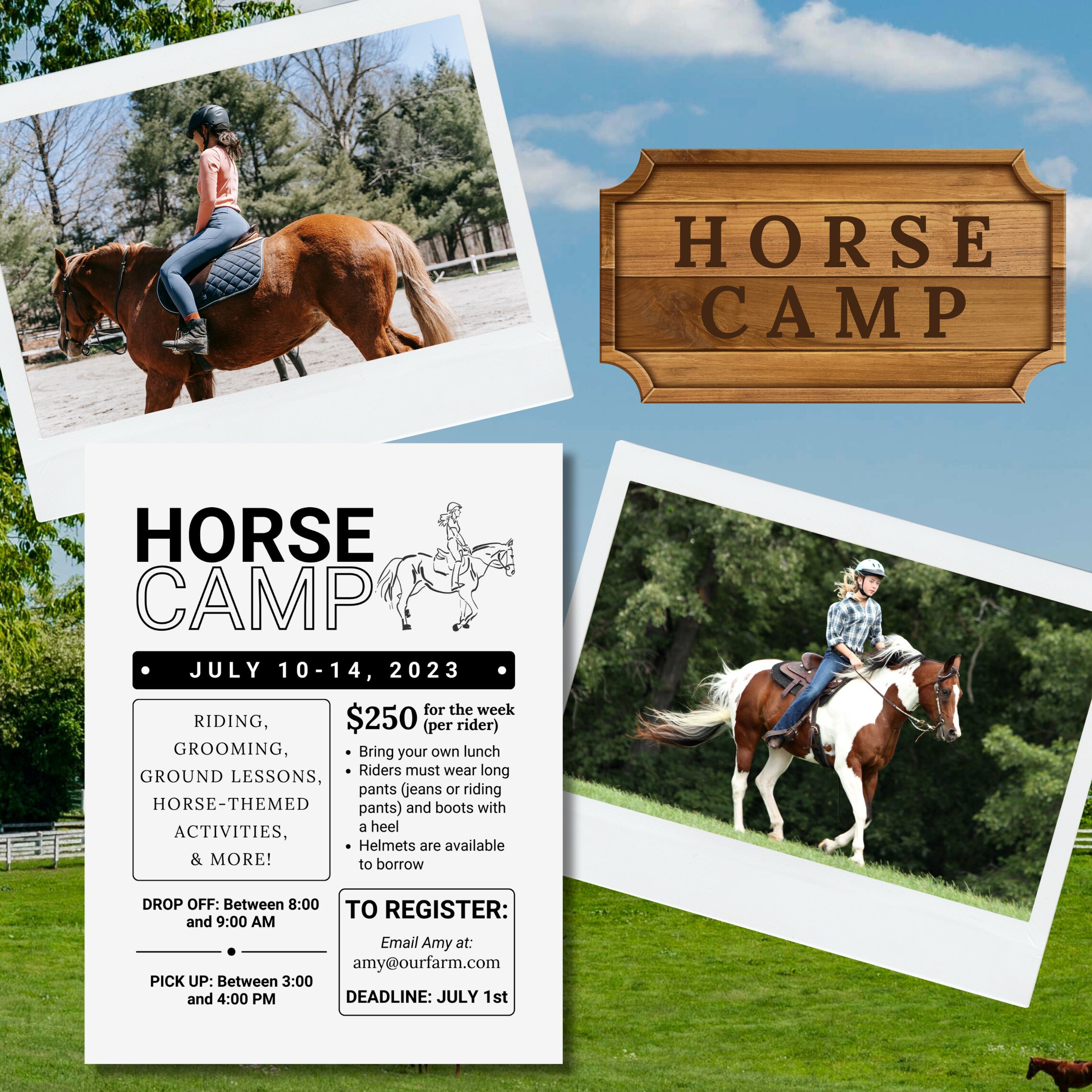 Horse Camp Flyer Template | Canva Flyer Template | Summer Camp Flyer ...