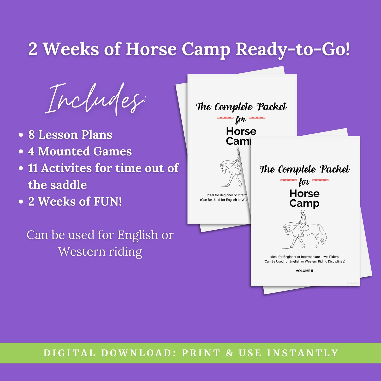 DOUBLE BUNDLE Horse Camp Lessons and Activities Packet | Horseback ...