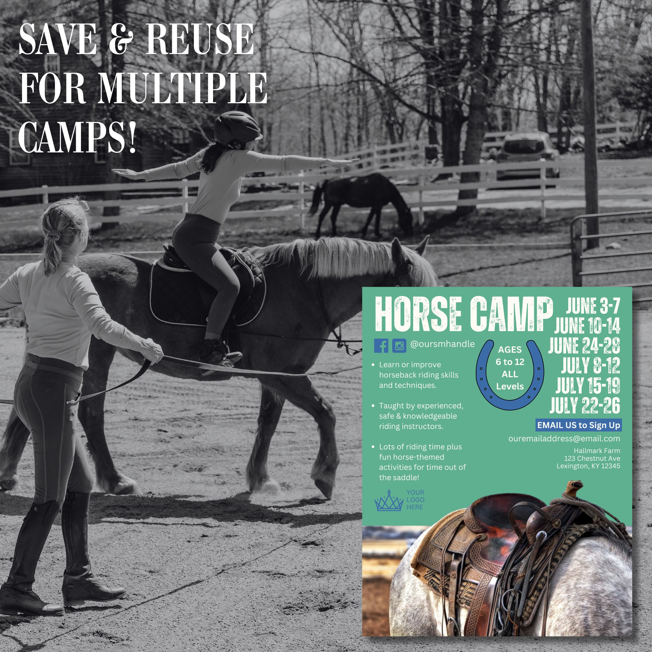 Horse Camp Flyer Template | Canva Flyer Template | Summer Camp Flyer ...