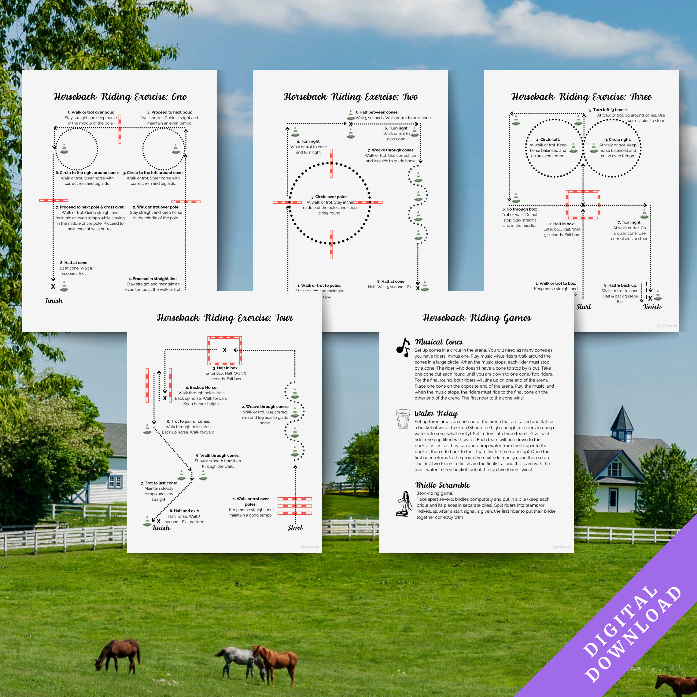 Horse Camp Activity Worksheet | Horseback Riding Lesson Plan | Equestrian Pole Pattern Horse ...