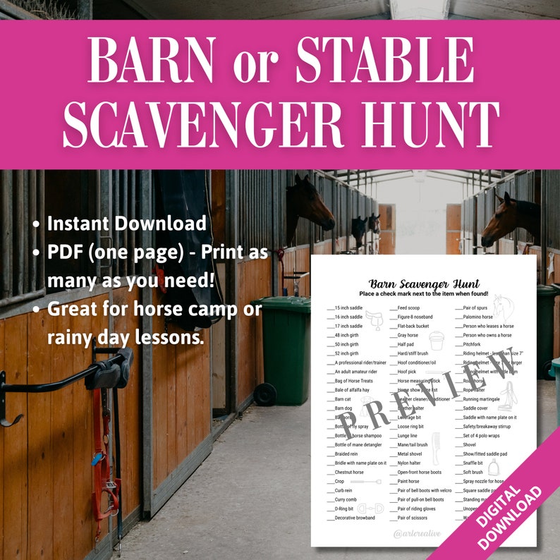 Horse Camp Activity | Horseback Riding Lessons | Barn Stable Scavenger ...