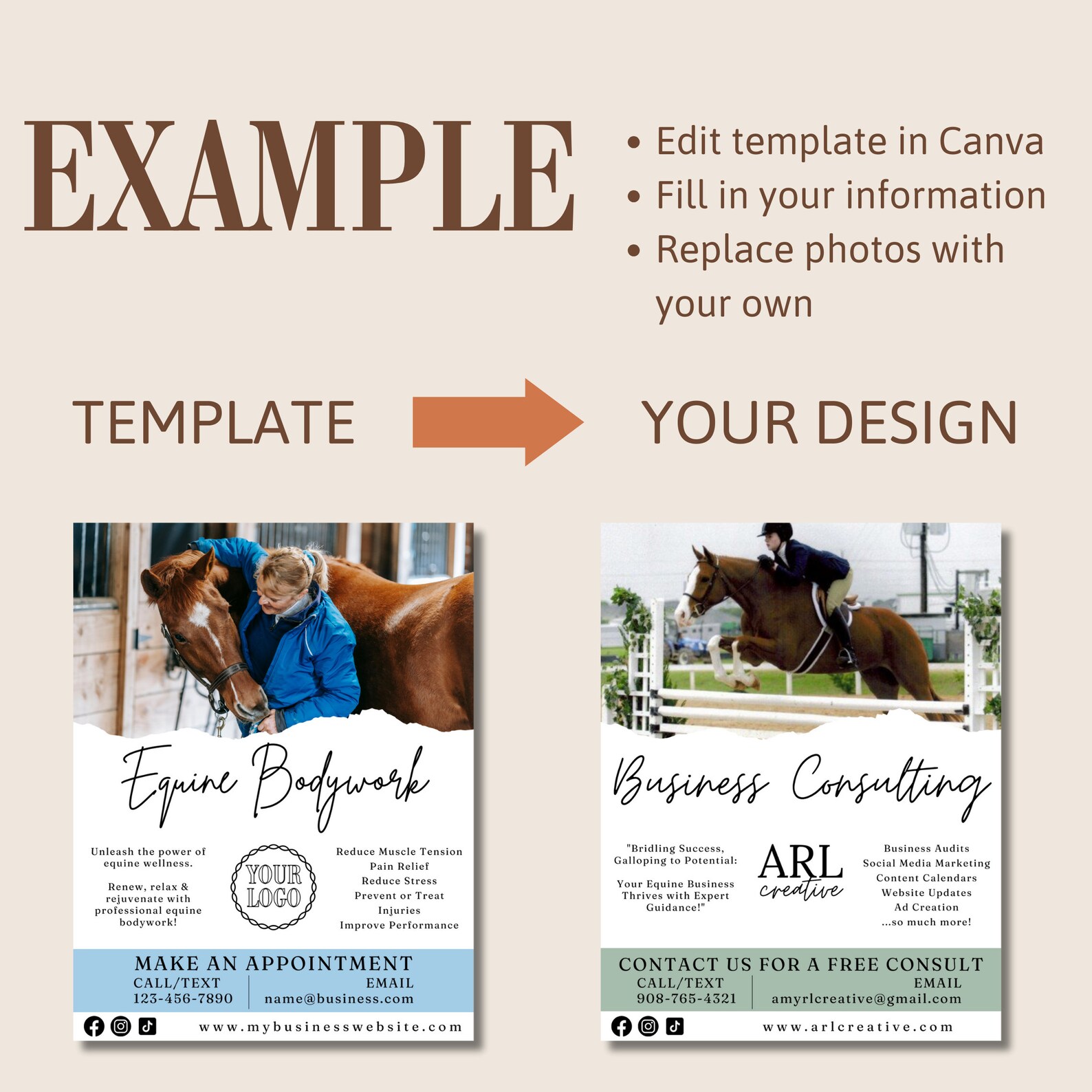 Templates for Equine Bodyworker or Horse Business | Canva Templates for ...