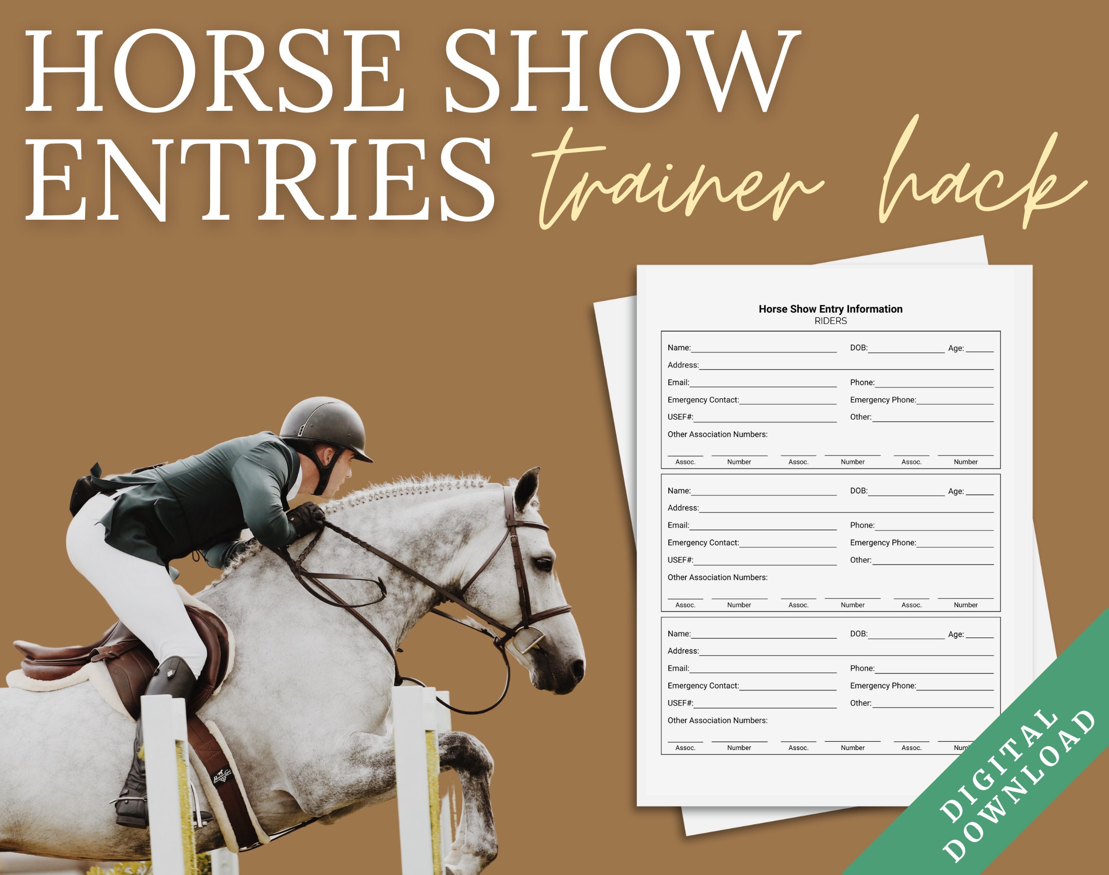 Horse Show Entry Information Sheet - Etsy