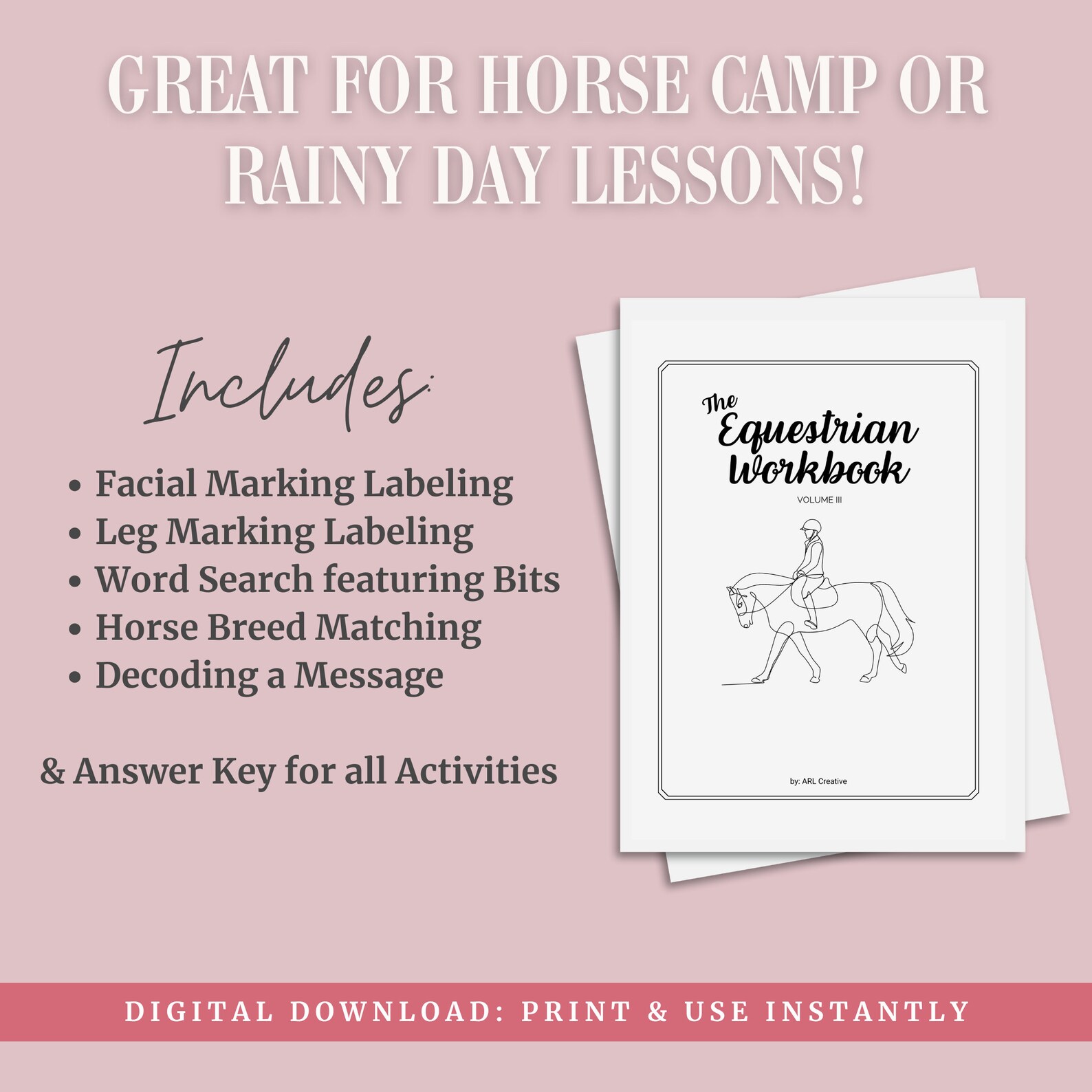 Horse Camp Activity Worksheet | Horseback Riding Lessons Plan | Equine ...