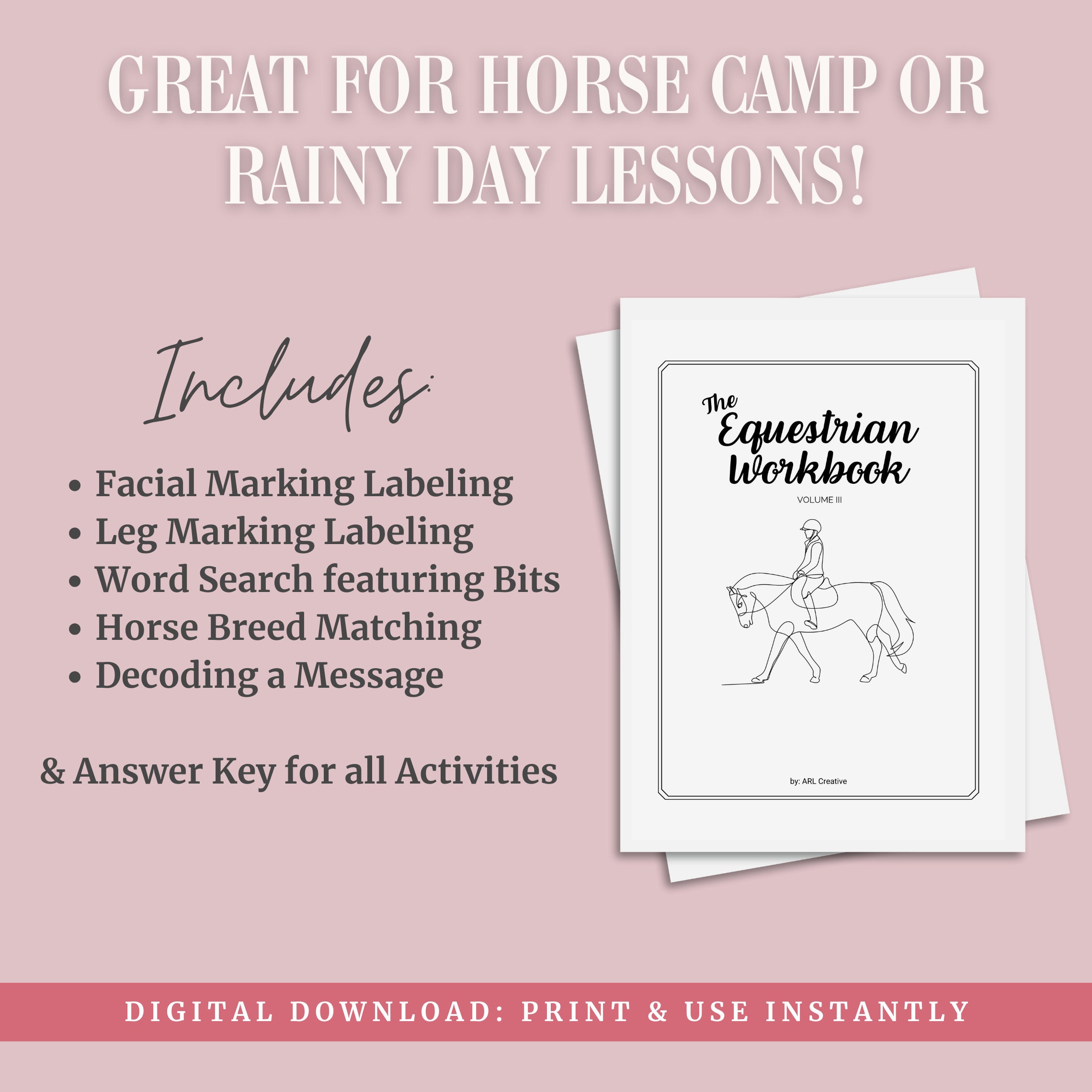 Horse Camp Activity Worksheet | Horseback Riding Lessons Plan | Equine ...