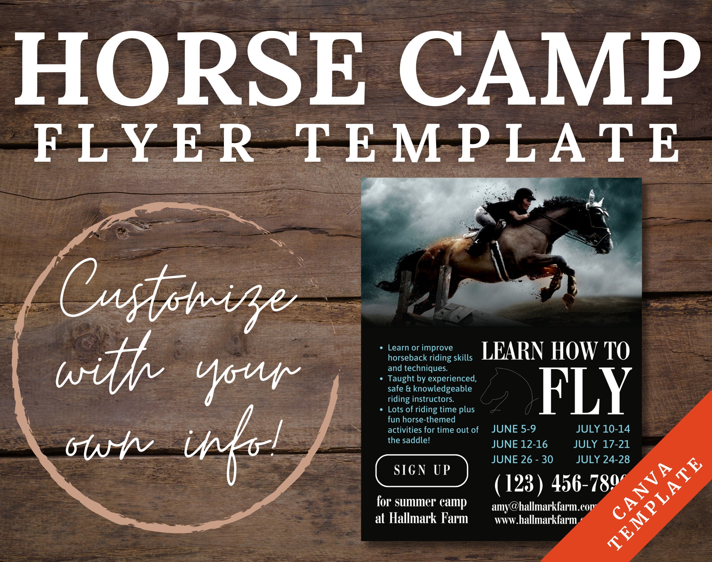 Horse Camp Flyer Template Canva Flyer Template Summer Camp Flyer ...